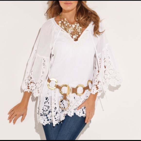 Boston Proper | Tops | Boston Proper White Crochet Lace Trim Tunic Top ...
